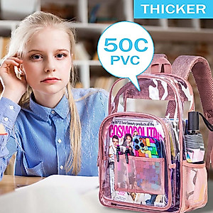 Clear Backpack, Heavy Duty Transparent Bookbag, See Through PVC Backpacks for Women - Pink