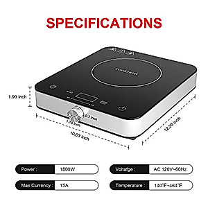 COOKTRON Single Induction Cooktop Countertop Burner with Fast Warm-Up Mode, 10 Temperature 9 Power Settings, Portable Induction Cooker Cooktop 1800w with Child Safety Lock & Timer