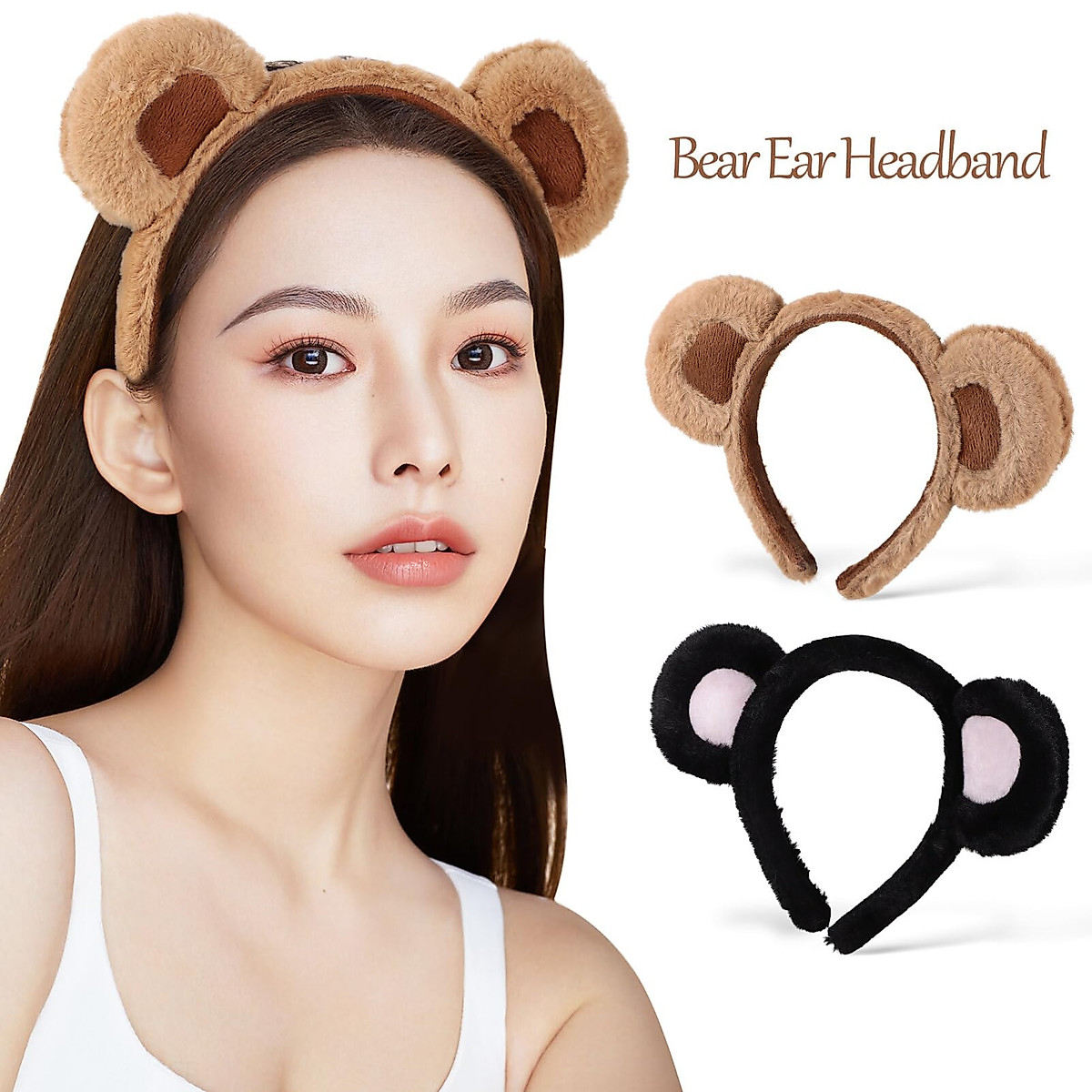 FRCOLOR Fluffy Headband 2 Pcs Bear Ears Headbands Cartoon Fluffy Bear Costume Headbands Animal Hairbands Halloween Christmas Cosplay Headdress Props for Party Creative Plush Headband