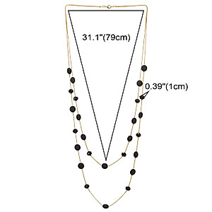 COOLSTEELANDBEYOND Gold Statement Necklace Two-Strand Long Chains with Black Resin Beads Charms Pendant, Dress Prom