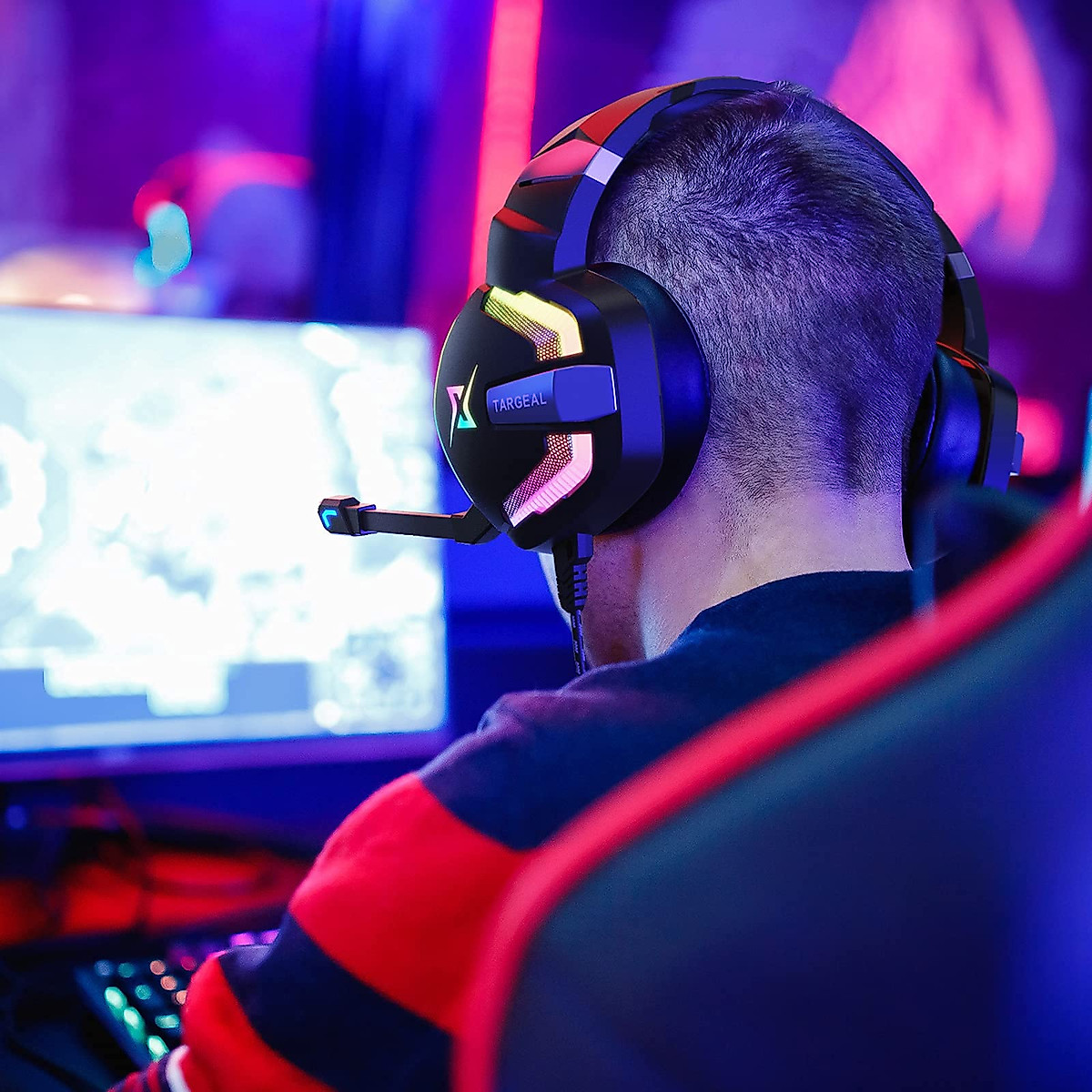 targeal 7.1 Surround Sound PC Gaming Headset for PS5 PS4 Switch Laptop Mac Tablet Mobile, Over Ear Wired USB Gaming Headphone with Omni-Directional Noise Canceling Mic, RGB LED, with Type C Cable