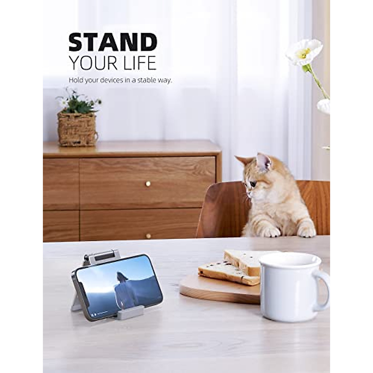 Lamicall Portable Cell Phone Stand - Aluminum Foldable Phone Stand for Desk, Small Pocket Travel Design, Adjustable Mobile Phone Holder for 4-7.2" Cellphone - Sliver