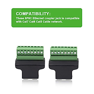 Poyiccot RJ45 Breakout, RJ45 Screw Terminal Adaptor Connector, 2pack RJ45 8p8c Female Jack to 8 Pin Screw Terminal Connector for Cat7 Cat6 Cat5 Cat5e Ethernet Extender CCTV Digital DVR Network Adapter
