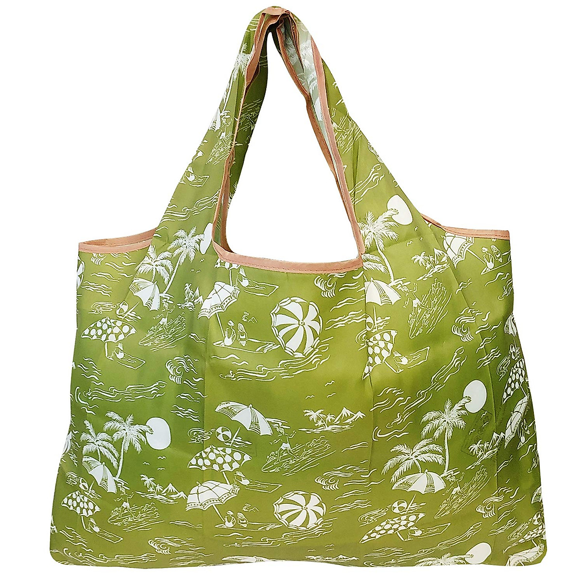 allydrew Large Foldable Tote Nylon Reusable Grocery Bags, 5 Pack, Carefree Paradise