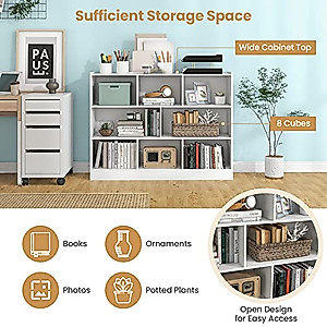 IFANNY 3 Tier Bookcase, Modern Bookshelf with 8 Storage Cubes, Wood Storage Cube Shelves, Small Bookshelves for Small Spaces, Book Shelf for Bedroom, Living Room, Home Office (White)