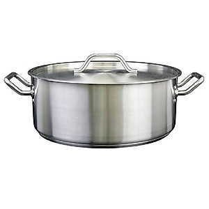 Thunder Group SLSBP015, 15 Quart Stainless Steel Brazier with Cover, Commercial Braising Pan with Lid, Professional Braiser