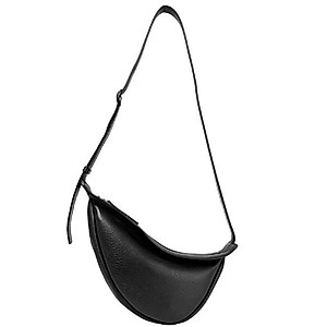 Revin-Sky Spring Woman Shoulder Bag Wide Single Strap Zipper Half Moon PU Leather Chestbag-Black