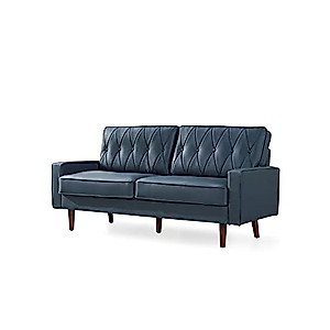 US Pride Furniture Modern Style Faux Leather 69.3’’ Wide with Round Tapered Legs Living Room Sofas, Blue