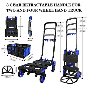 Oyoest 2 in 1 Folding Hand Truck with Folding Basket,Heavy Duty Hand Truck Dolly 330lbs Capacity with Telescoping Handle and Rubber Wheels,Portable Dolly Cart with Bungee Cords for Moving
