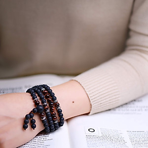 COAI Tibetan 108 Mala Beads Red Tiger Eye Matte Onyx Stone Wrap Bracelet Necklace