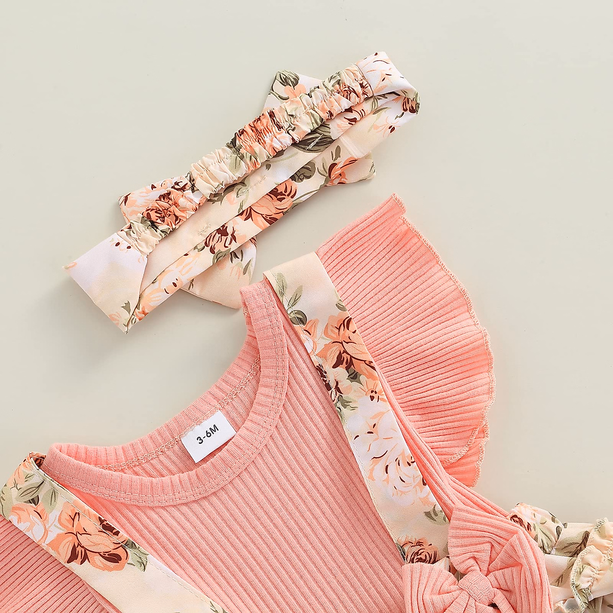 MERSARIPHY Newborn Baby Girl Summer Clothes Cotton Linen Romper Floral Bodysuit Tops With Headband (Pink, 9-12 Months)