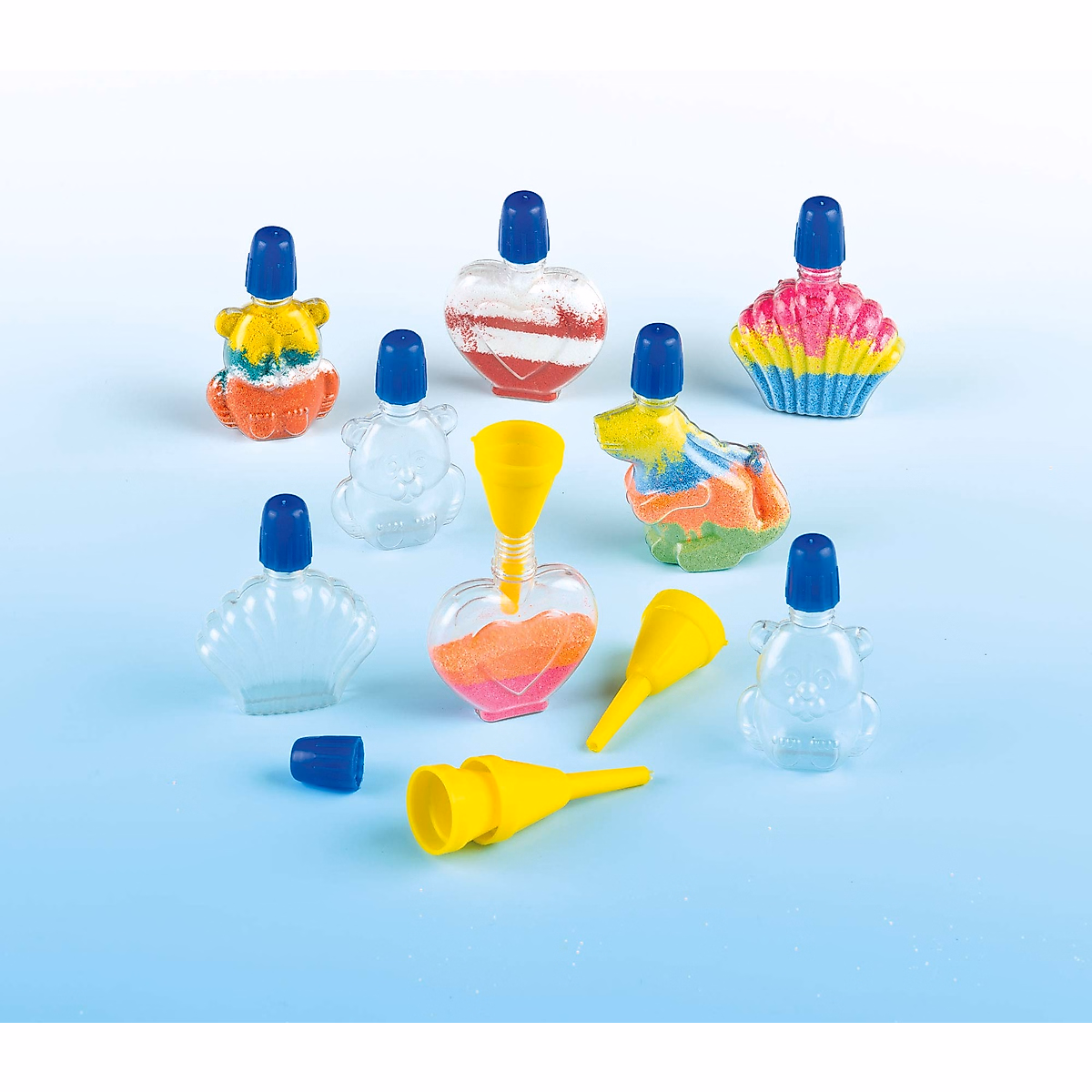 Baker Ross EV3043 Mini Shaped Sand Art Bottles - Pack of 8, for Children to Decorate and Display, Ideal Kids Arts and Crafts Project