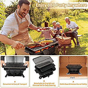 Giantex Charcoal Grill Hibachi Grill, Portable Cast Iron Grill with Double-sided Grilling Net, Air Regulating Door, Fire Gate, BBQ Grill Perfect for Outdoor Picnic Camping Patio Backyard Cooking