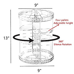 Cq acrylic 360 Degree Rotating Makeup Organizer for Bathroom,4 Tier Adjustable Spinning Cosmetic Storage Cases and Make Up Holder Display Cases,Clear