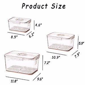 Time Recording Fruit Storage Containers for Fridge, Airtight Produce Storage Saver Containers, Fridge Organizer with Lid, Stackable Transparent Fresh Keeper Bin for Salad Berry (white-3 piece set)