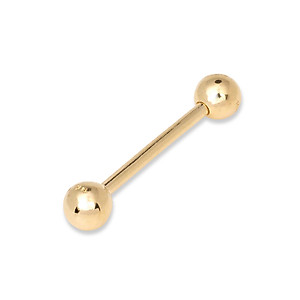 JewelryWeb - Solid 14k Gold 14G 5mm Ball Straight Barbell Internally Threaded Tongue Ring - Tongue Piercing Jewelry for Men and Women - Hypoallergenic Body Jewelry