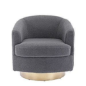 HomSof 30.7''W Boucle Swivel Accent Barrel Modern Comfy Sofa with Gold Stainless Steel Base 360 Degree Club Arm Chair for Nursery Bedroom Living Room Lounge Hotel, Gray
