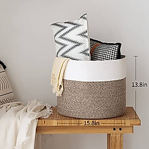 Goodpick Large Cotton Rope Basket 15.8"x15.8"x13.8"-Baby Laundry Basket Woven Blanket Basket Nursery Bin