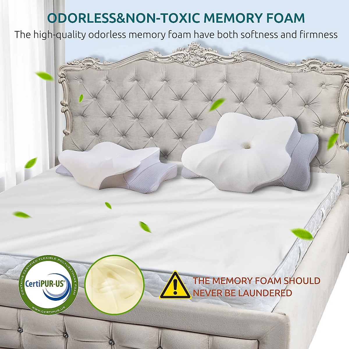 DONAMA Cervical Pillow for Neck Pain Relief,Contour Memory Foam Pillow,Ergonomic Orthopedic Neck Support Pillow for Side,Back and Stomach Sleepers with Breathable Pillowcase-Light Grey