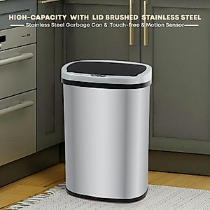 NChanmar Bathroom Trash Can with Lid, 13 Gallon 50 Liter Kitchen Trash Can, Portable Garbage Can for Bathroom, Bedroom, Office, Automatic Trash Can for Kitchen, Automatic Touch Free(Silver)