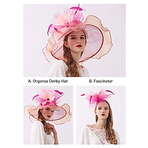 Oridoor Women Organza Fascinator Church Kentucky Derby Hat Floral Tea Party Wedding Hat Rose, 003C Rose And Pink
