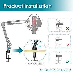 Table Mount Clamp for Mic - C Shape Arm Clamp for Microphone Boom Arm Stand with Adjustable Screw, Maximum Gap 6cm/2.36 inch by YOUSHARES