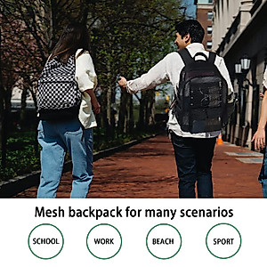 UEASE Mesh Backpack Heavy Duty for School, 23L Mesh Bookbag for Adults, See Through Black Mesh School Bag with Laptop Pocket for Work Swimming Beach Fitness Sport