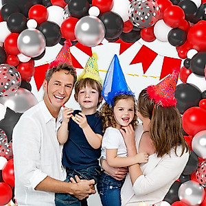 118Pcs Red and Black Balloons Arch Kit, Graduation Decorations Class of 2024 Red Black and White Balloons with Silver Confetti Foil Heart Star & Banner for School Casino Race Car Party Birthday