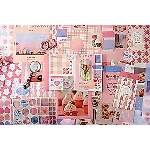 Draupnir Pink Cute Kawaii Aesthetic Scrapbook Kit(348pcs), Bullet Junk Journal Kit with Journaling/Scrapbooking Supplies, Stationery,A6 Grid Notebook with Graph Ruled Pages DIY Gift for Teen Girl