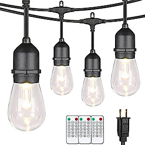 Mlambert 2 Pack 3-Color in 1 48Ft LED Dimmable Outdoor String Lights with Remote for Patio, Plug-in Warm White Soft White Daylight White Waterproof Hanging Edison Bistro Cafe Light-Total 96Ft