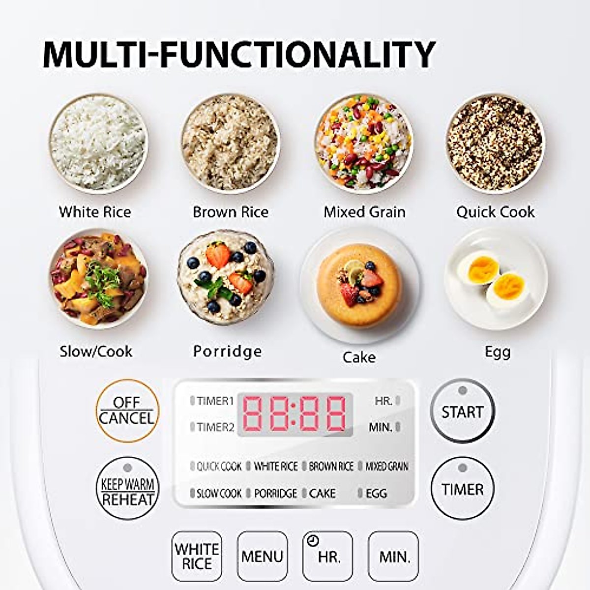 Toshiba Mini Rice Cooker, 3 Cups Uncooked Small Rice Cooker, Steamer & Warmer, With Fuzzy Logic And One-Touch Cooking, 24 Hour Delay Timer And Auto Keep Warm Feature, White