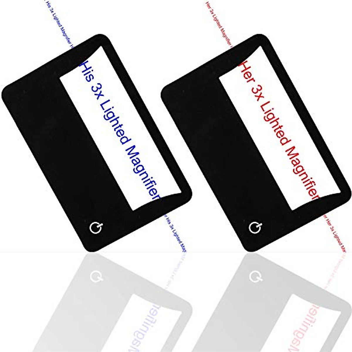 His and Her Credit Card Size Lighted 3X Magnifier Bundle Includes 2 Magnifiers, Each Magnifier for Reading has 3X Fresnel Lens, Use as 3X Magnifying Glass with Light or as Reading Magnifier for Menus