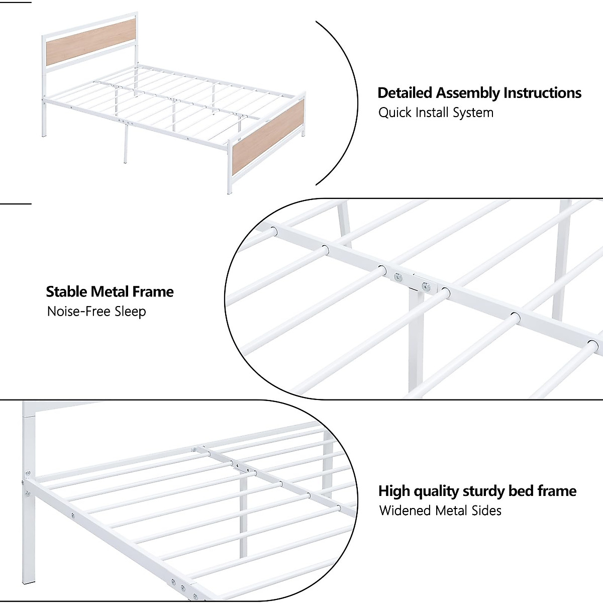 Full Size Platform Bed Frame with Solid Wooden Headboard & Footboard, Metal Slats Support, Ample Under Bed Storage for Bedroom Apartment Boy Girl, No Box Spring Needed/Easy Assembly/No Noise, White