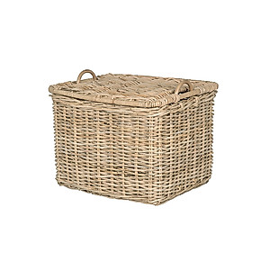 Rattan Core Rectangular Storage Basket with Lid, Natural, Large