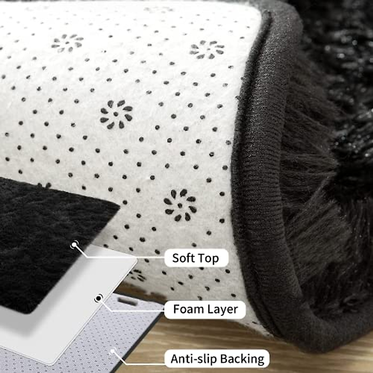 NFECO Black Soft Area Rugs for Bedroom,5x8 Feet Shag Rug,Fluffy Carpet for Living Room Decor,Shaggy Area Rug for Kids Baby Nursery Room, Plush Fuzzy Rug for Girls Boys Dorm Room, Anti-Slip