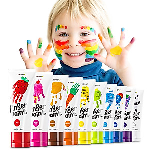 Jar Melo Washable Finger Paints for Toddlers, 10 Colors Large Capacity (2.1fl oz), Non Toxic Baby Paint for Hand and Feet, Safe Art Supplies, Preschool Learning Gifts for Kids Age 2+