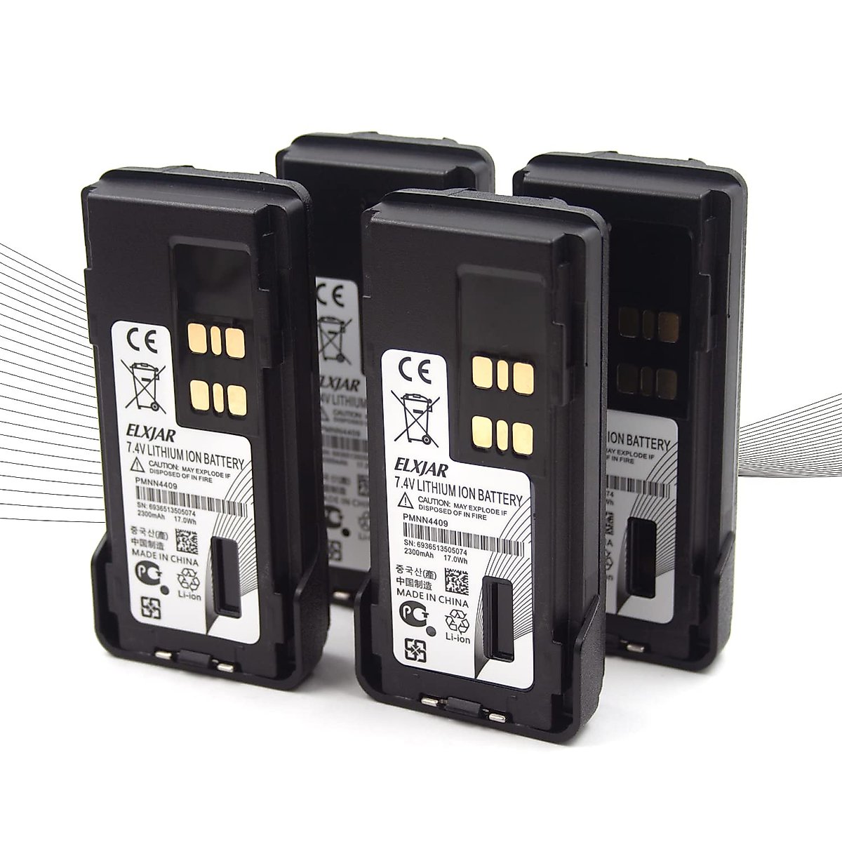 elxjar (4-Pack) 7.4V 3000mAh PMNN4409AR Replacement Two-Way Radio Battery for Motorola XPR7350 XPR7580 XPR7550 XPR3300 APX4000 APX1000 XPR3300 XPR3500 XPR7550 XPR7580 XPR7350 DP4400 PMNN4448