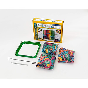 Friendly Loom Potholder 7" Traditional Size Green Potholder Plus Loom Kit with Rainbow Color Cotton Loops Make 6 Potholders, Weaving Crafts for Kids & Adults, Made in The USA by Harrisville Designs
