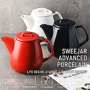 SWEEJAR Ceramic Teapot, Large Tea Pot with Stainless Steel Infuser, 40 Ounce, Blooming & Loose Leaf Teapot for Tea Lover, Gift, Family (White)