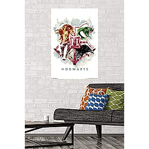 Trends International, 22.375" x 34", Poster & Mount Bundle The Wizarding World: Harry Potter-Hogwarts Illustrated House Crests Wall Poster