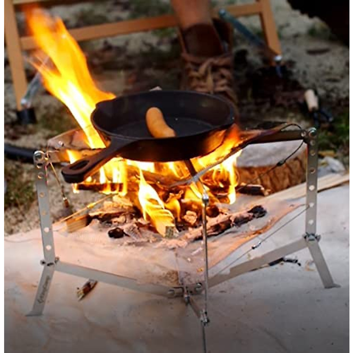 KingCamp Folding Campfire Grill Kit Camp Grill Over Fire Stainless Steel Camping Portable Grill Grate Stove Burner Outdoor Firepit with Carrying Bag for Backpack Cooking Picnic Hiking,BBQ