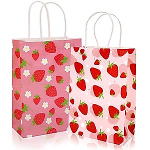 Generic AnyDesign 24Pcs Strawberry Paper Gift Bags with Handles Red Pink Strawberry Party Favor Bags Cute Goodie Candy Treat Bag for Berry Sweet Baby Shower Birthday Wedding Party Supplies