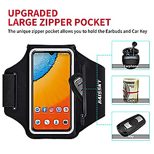 Running Armband with Airpods Bag Cell Phone Armband for iPhone 14/14 Plus/13/12 Pro/11 Pro/XS, Galaxy S21/S20, Water Resistant Sports Phone Holder & Zipper Slot Car Key Holder for 6.4 inch Phone