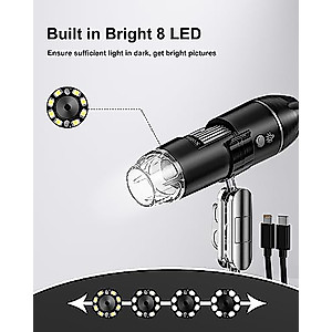 Digital Microscope Camera, Aopick Handheld USB 1440P HD Inspection Camera 50x-1600x Magnification Portable Handheld Pocket Microscopes with 8 LED & Stand, Compatible with iPhone, Android
