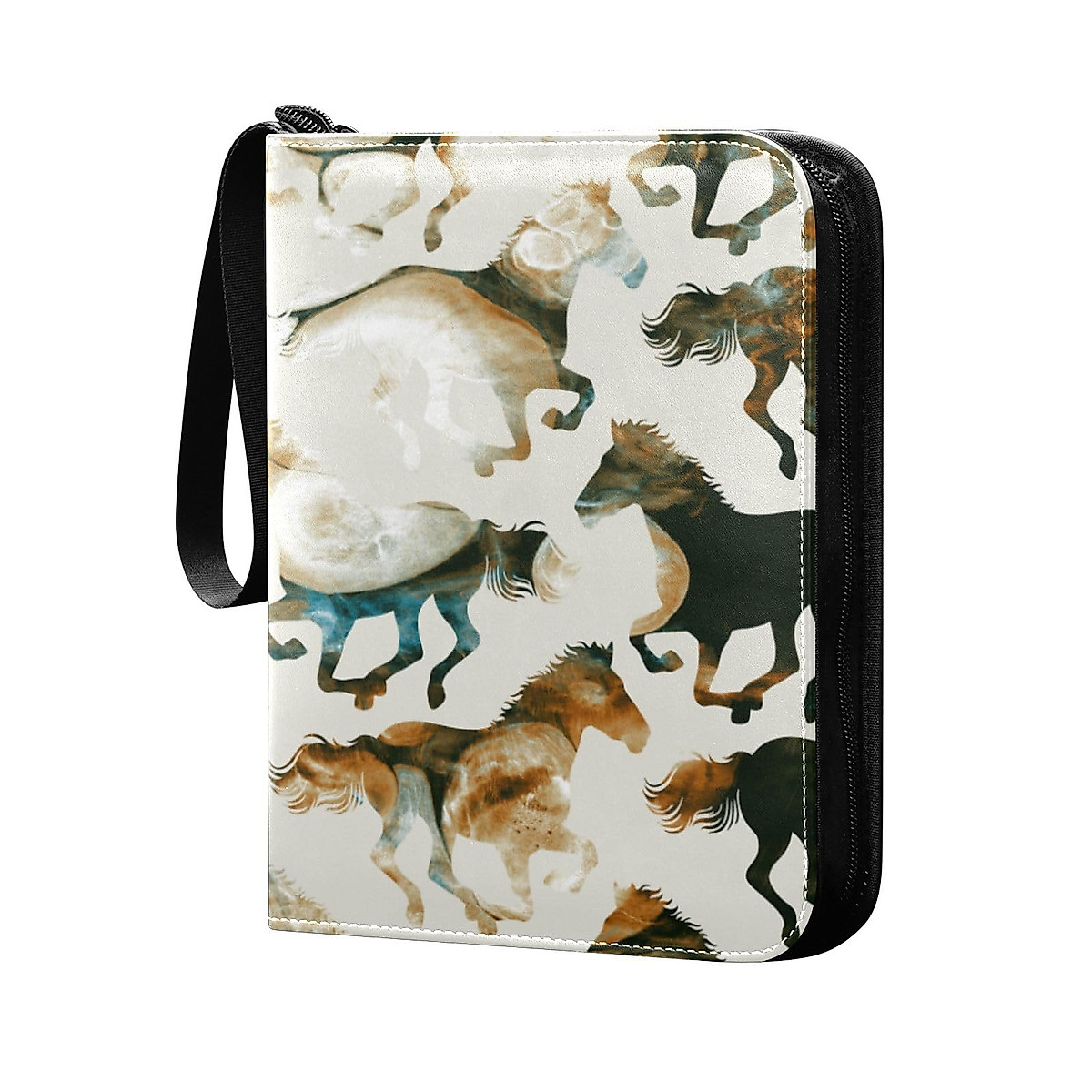 Tie Dye Horses Card Binder 400 Pockets Trading Card Storage Binder Album with Sleeves Zipper Card Collection Holder Folder for Game Cards Sport Cards Sleeved Cards