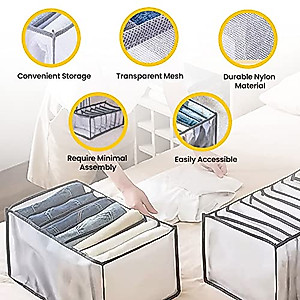 Drawer & Wardrobe Clothes Organizer for Folded Clothes - Transparent Mesh Closet and Drawer Organizers for Jeans, Pants, Leggings, T-Shirts and More (3 Pack)