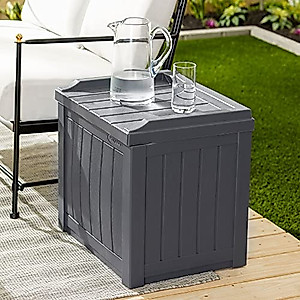 Suncast 22 Gallon Indoor or Outdoor Backyard Patio Small Durable Plastic Storage Deck Box with Attractive Bench Seat and Reinforced Lid, Cyberspace