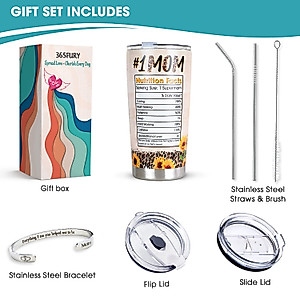 365fury Best Mom Ever Gifts - Mothers Day Gifts For Mom From Daughter, Son - Birthday, Christmas Gifts Idea For Mom From Kids - 20oz Mom Tumbler With Straw, Inspirational Bangle Bracelet For Women