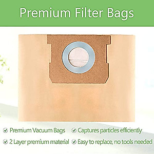 6 Pack AT25-1238 Replacement Filter Bags for Porter-Cable and Stanley 4 Gallon Wet Dry Vacuum SL18301-3B