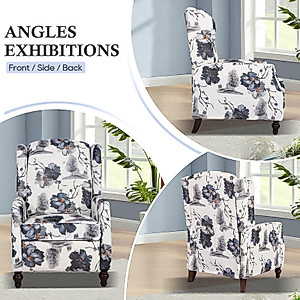 B BAIJIAWEI Wingback Recliner Chair - Tufted Arm Chair Recliner - Fabric Push Back Recliner Chair for Living Room Adjustable Backrest (Single, Blue Floral)